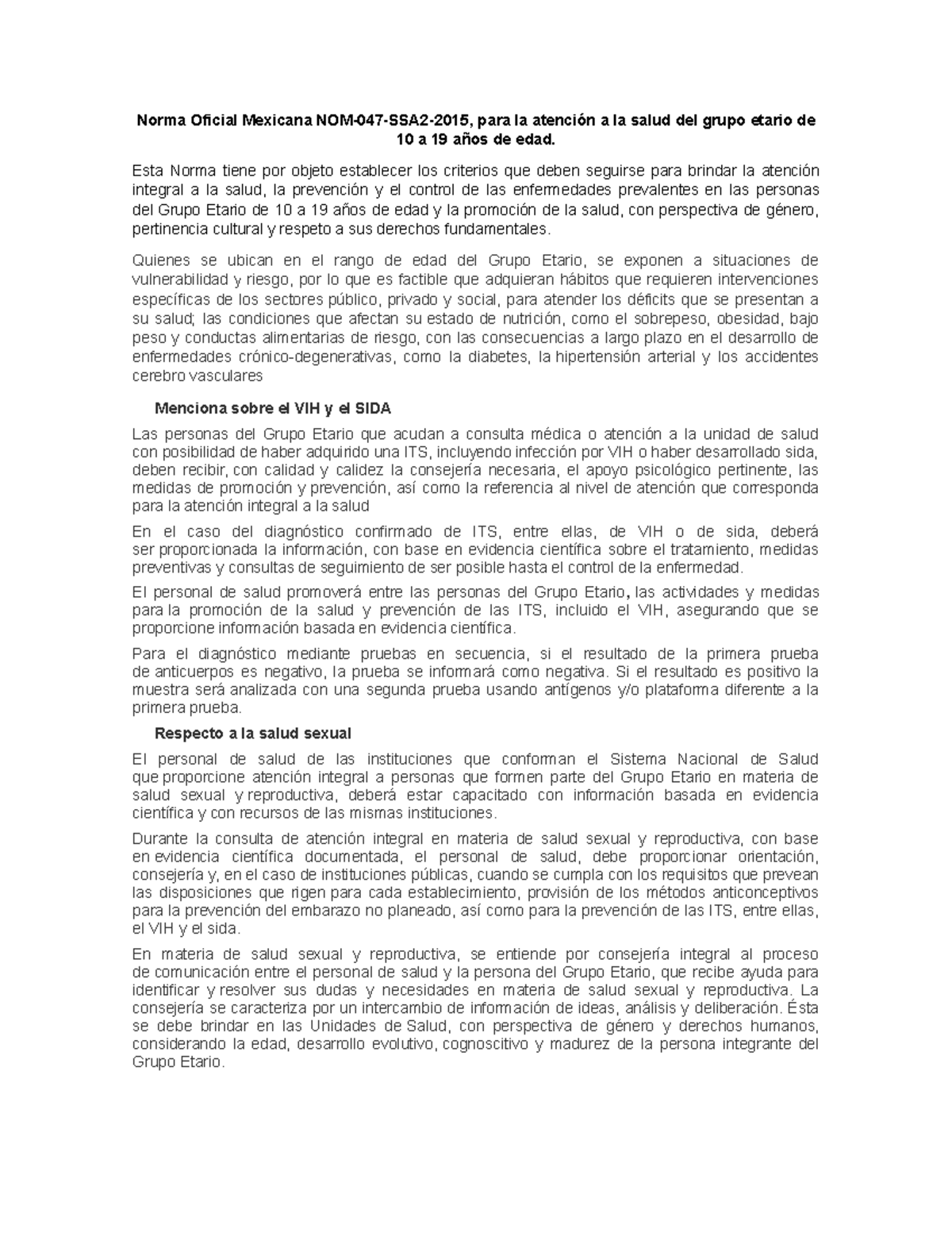 Resumen 021202 - Norma Oficial Mexicana NOM-047-SSA2-2015, para la ...