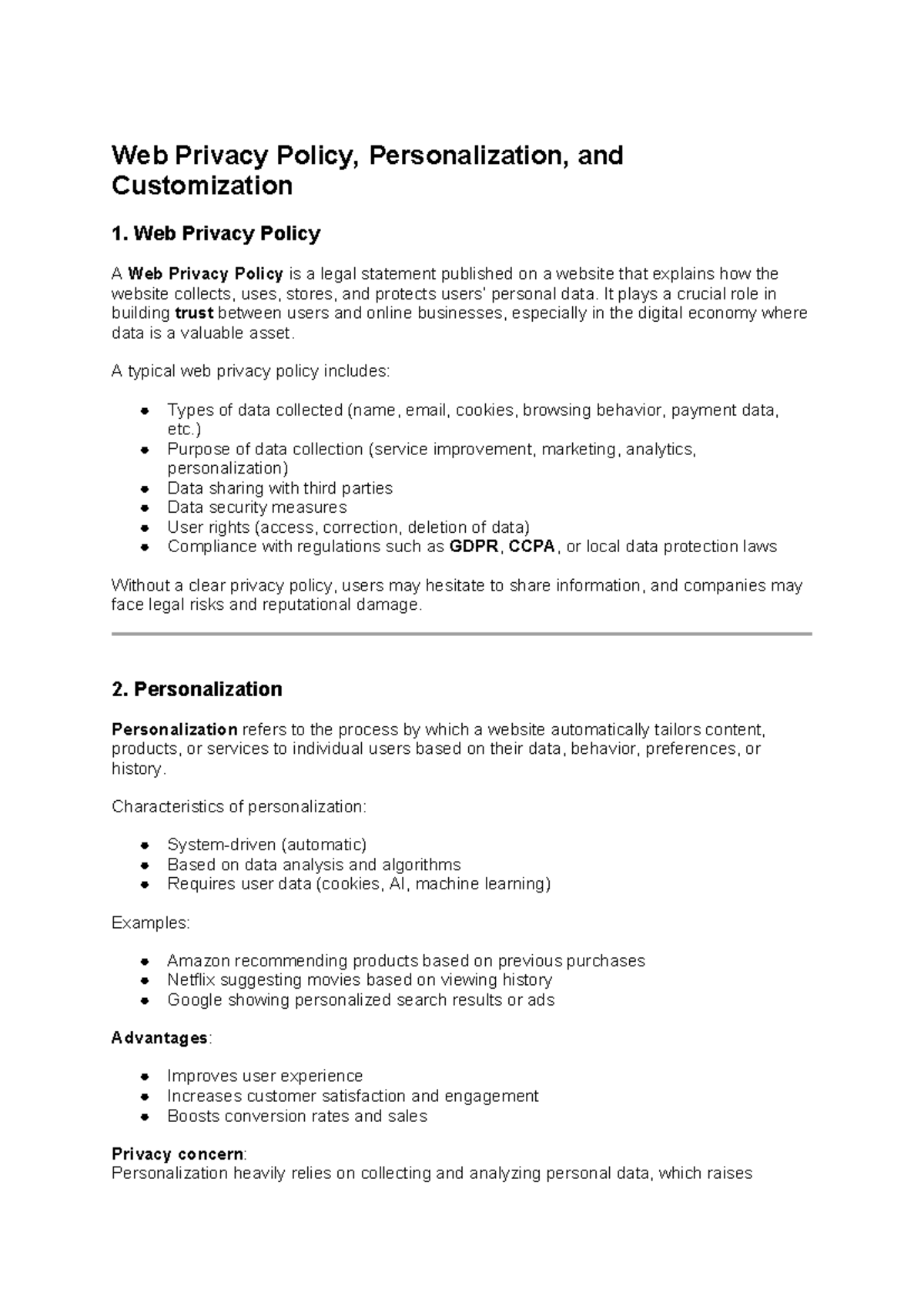 Web Privacy Policy & User Experience: Personalization vs. Customization ...