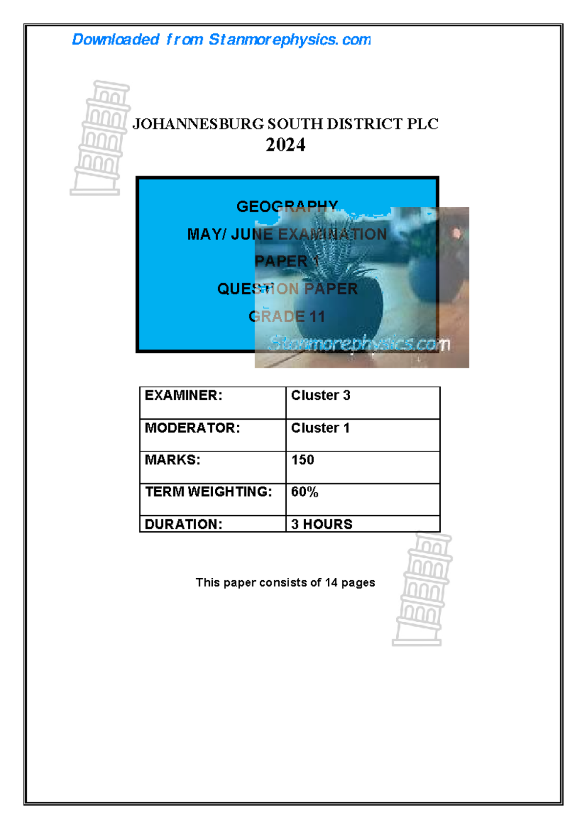 Johannesburg-South Geography Grade 11 Mid-Year Exam Paper 1 & Memo 2024 ...