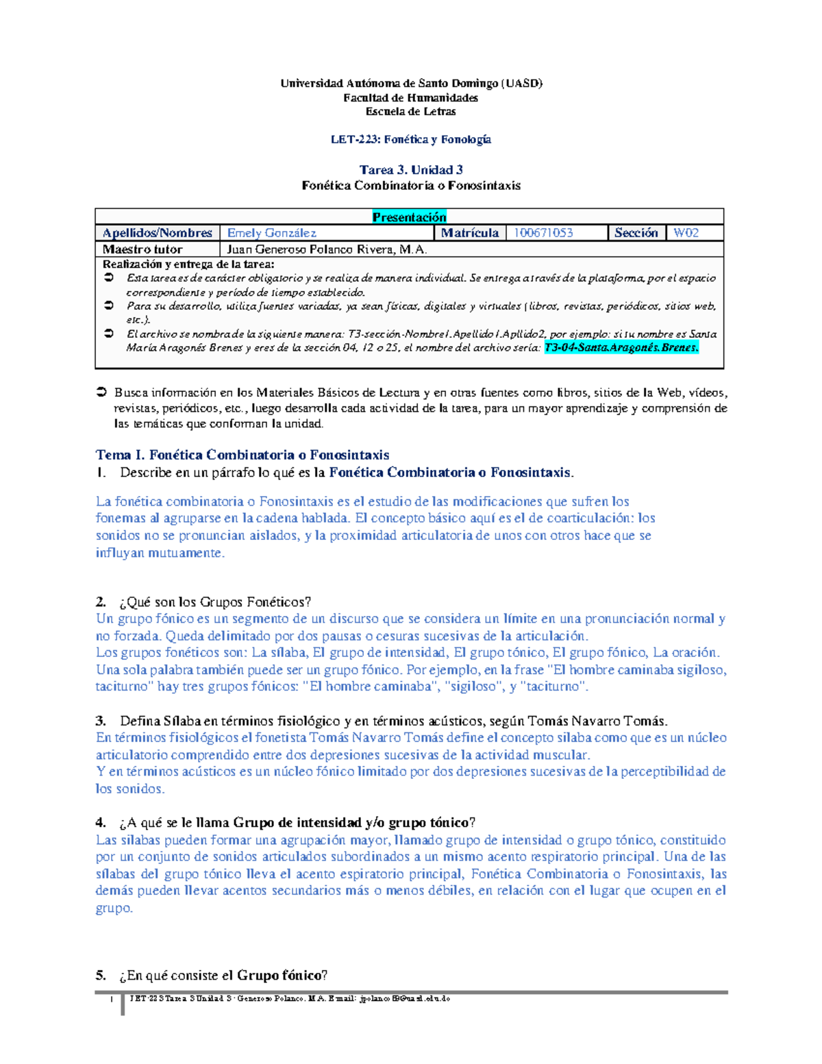 Tarea 3 LET-223: Fonética Combinatoria y Ejercicios de Unidad 3 - Studocu