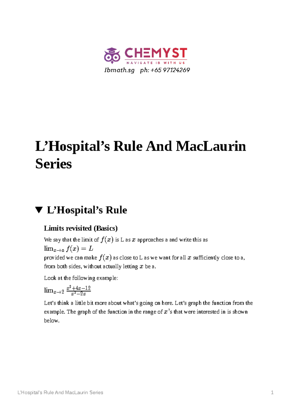 LHospitals Rule And Mac Laurin Series - L’Hospital’s Rule And MacLaurin ...