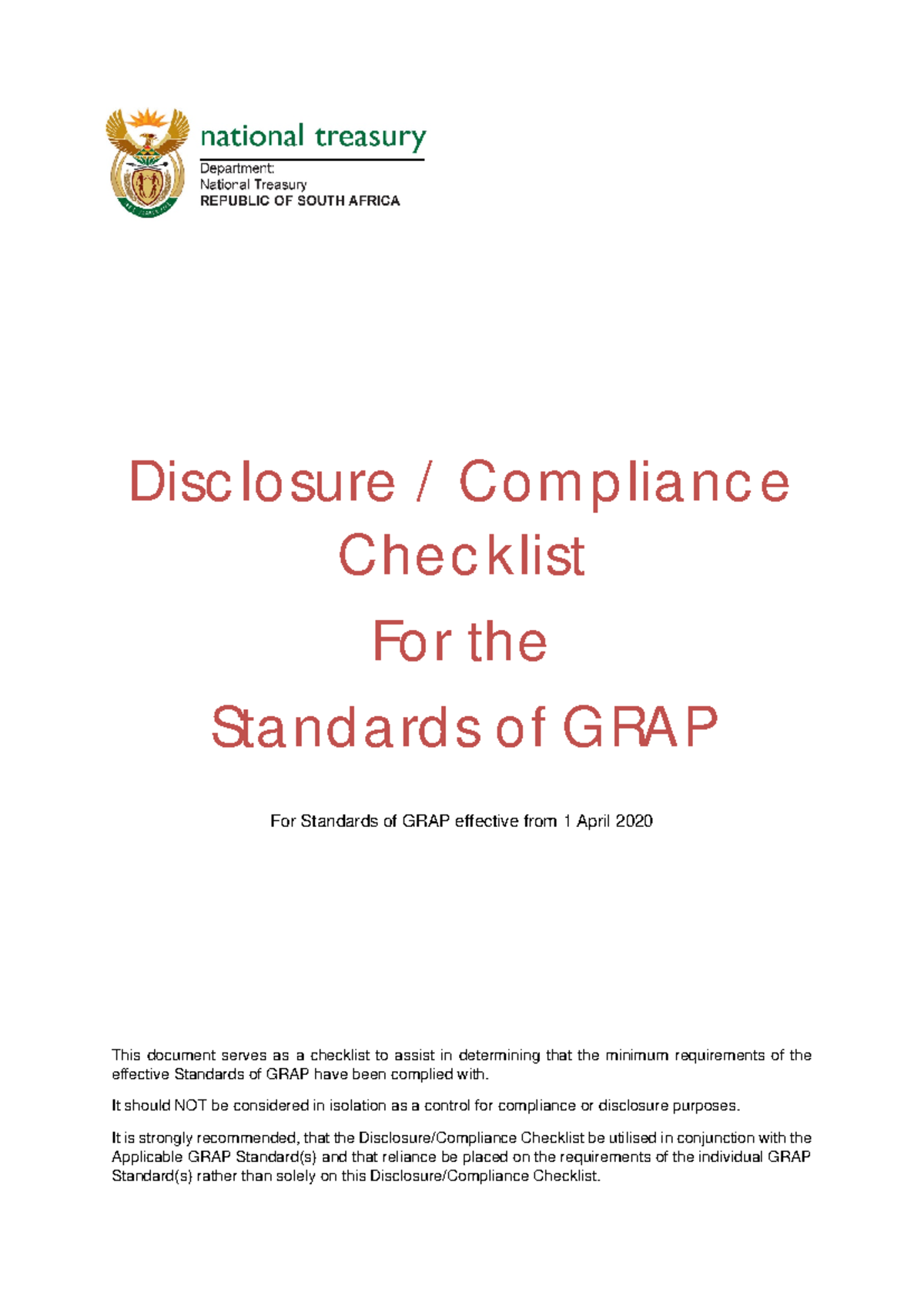 GRAP Accounting Disclosure Compliance Checklist 2021 Final Version ...