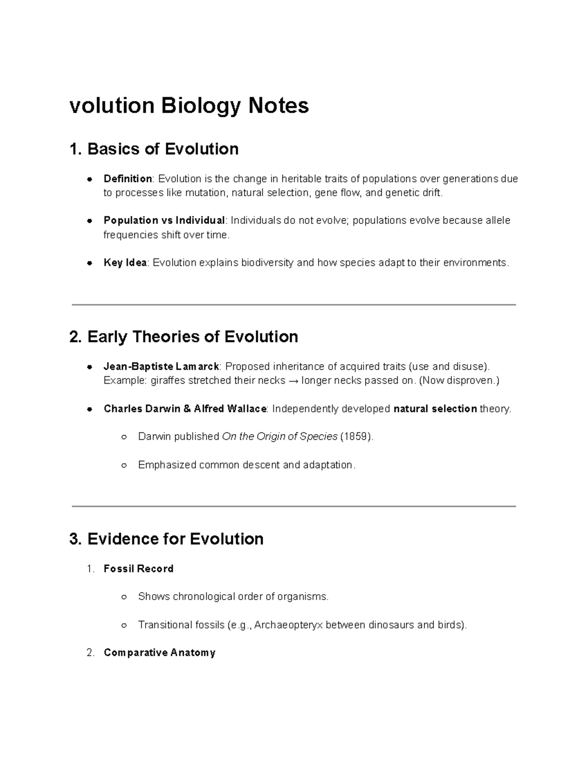 BI111 Evolutionary Biology Notes: Key Concepts & Theories - Studocu