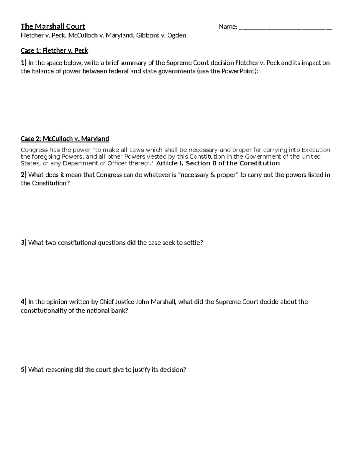 The Marshall Court: Key Cases and Their Impact - Paper (PS 101) - Studocu
