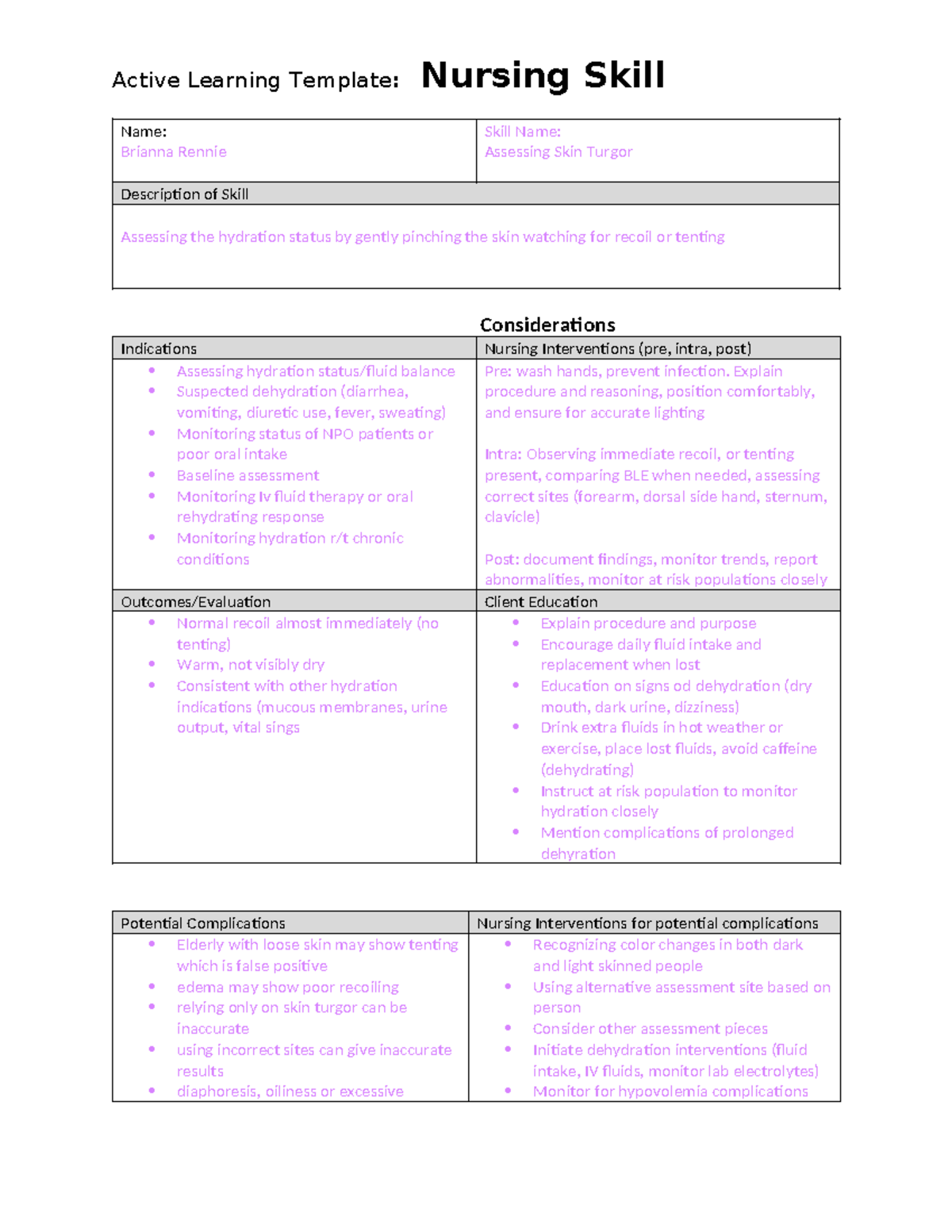 ATI Nursing Skill: Assessing Skin Turgor for Hydration Status - Studocu
