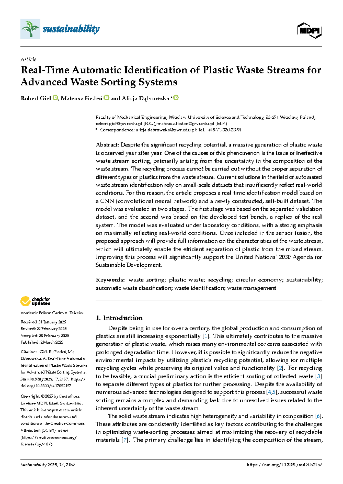 Automatic Identification of Plastic Waste Streams for Advanced Sorting ...