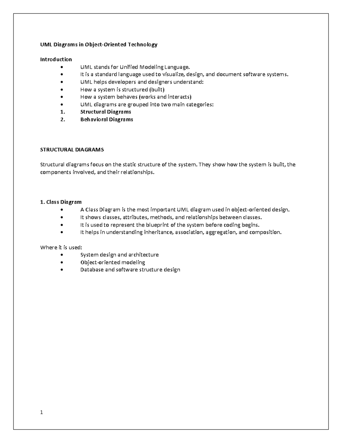 UML Diagrams in Object Programming: A Comprehensive Overview - Studocu
