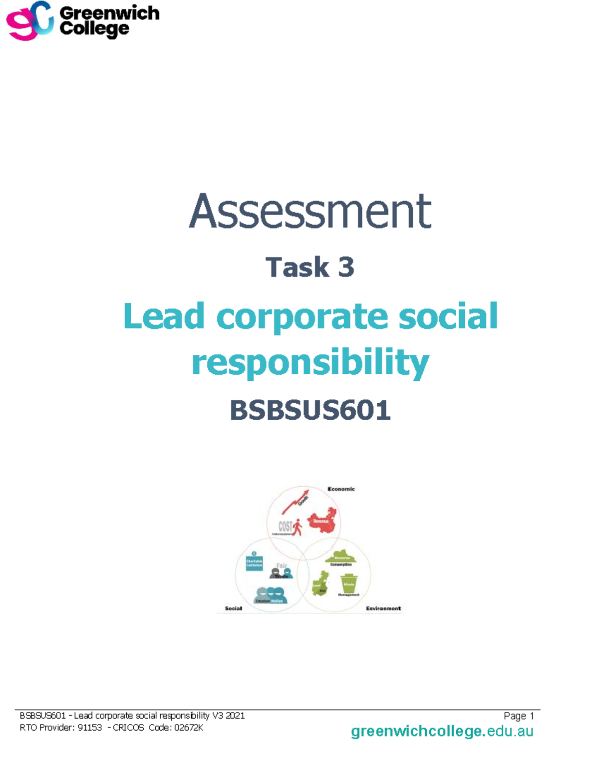 Assessment Task 3: BSBSUS601 - Lead Corporate Social Responsibility ...