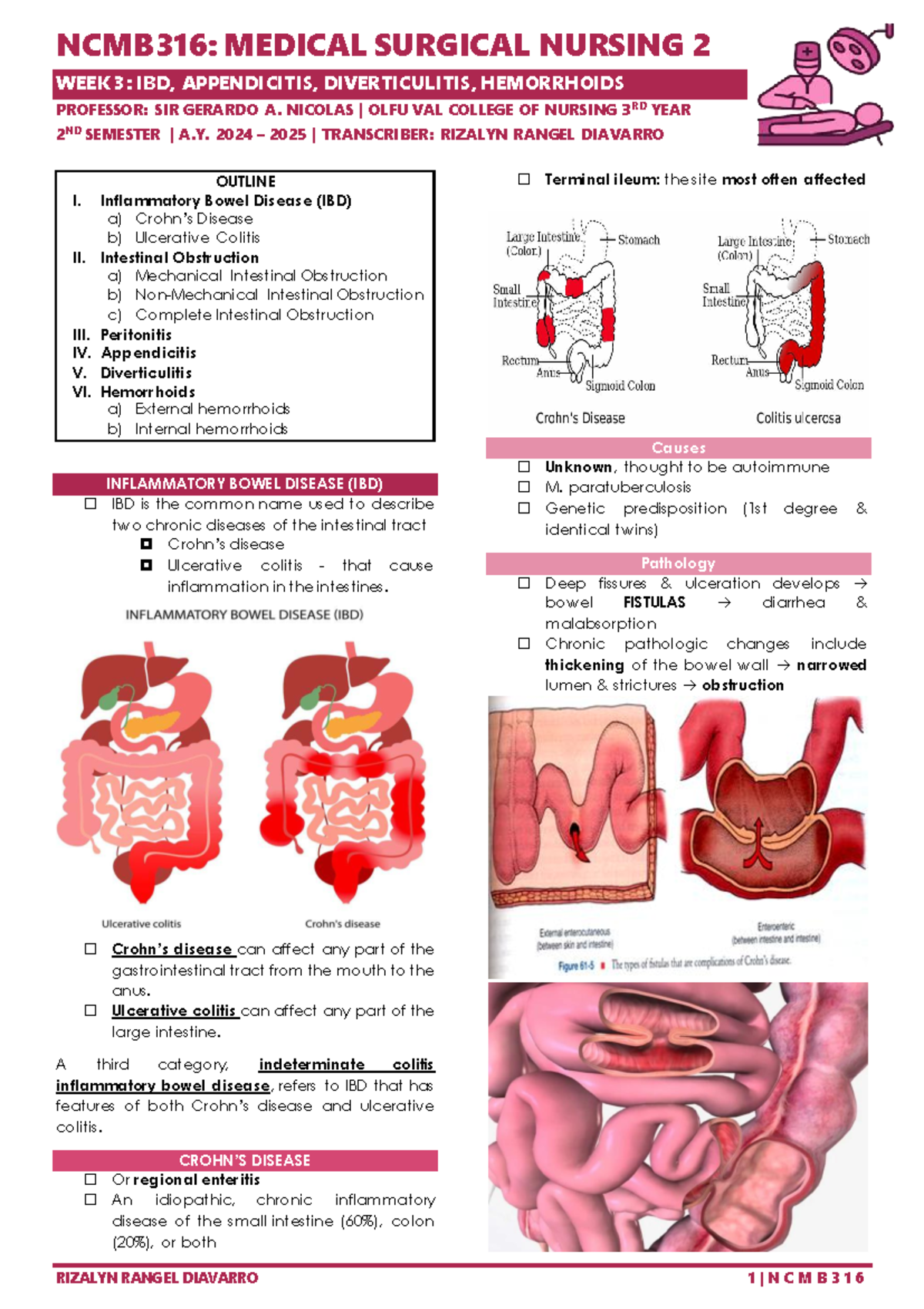 NCMB316: Medical Surgical Nursing 2 - Week 3 Overview of IBD ...