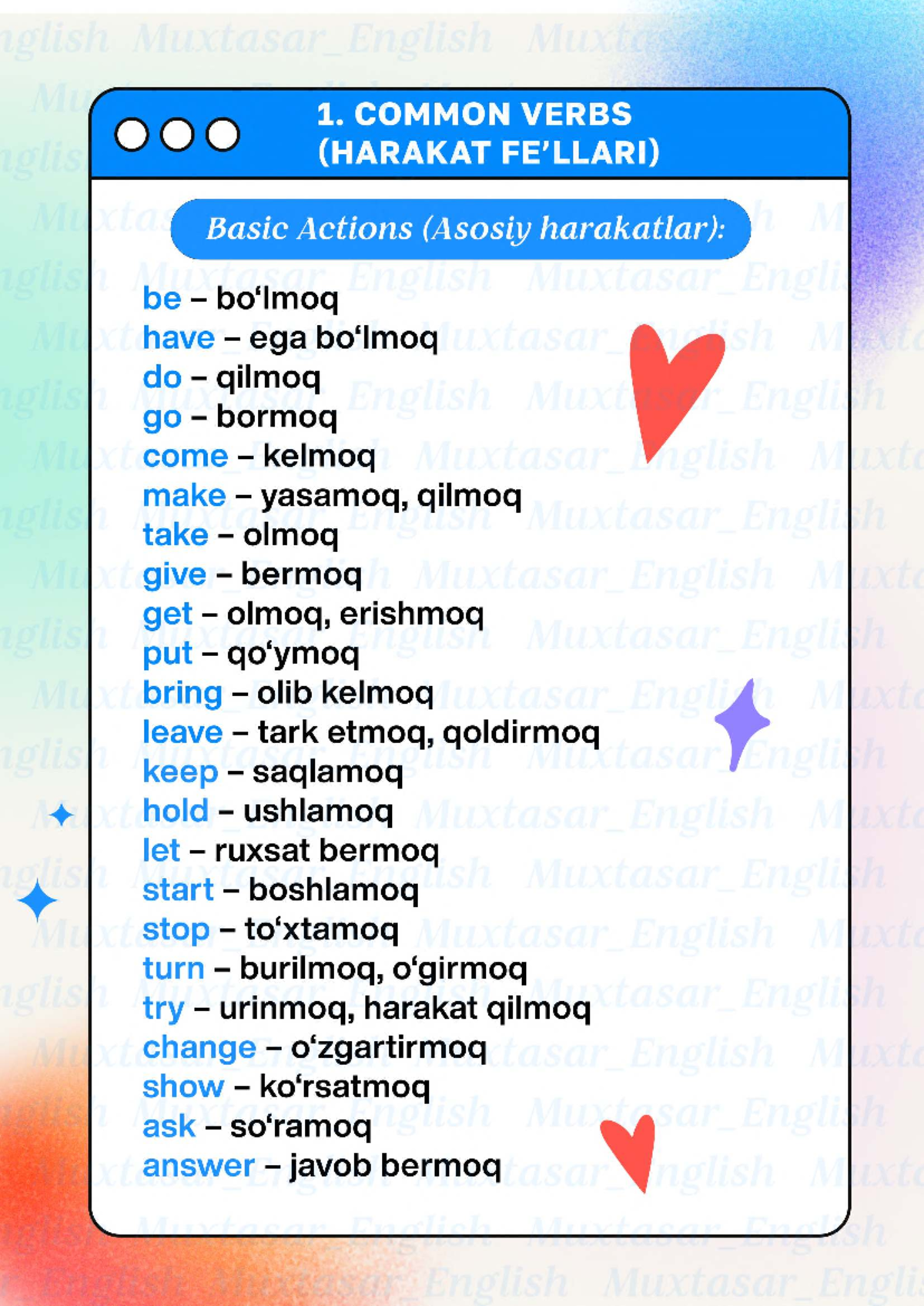 Muxtasar English 1: Common Verbs, Nouns, Adjectives, and Prepositions ...