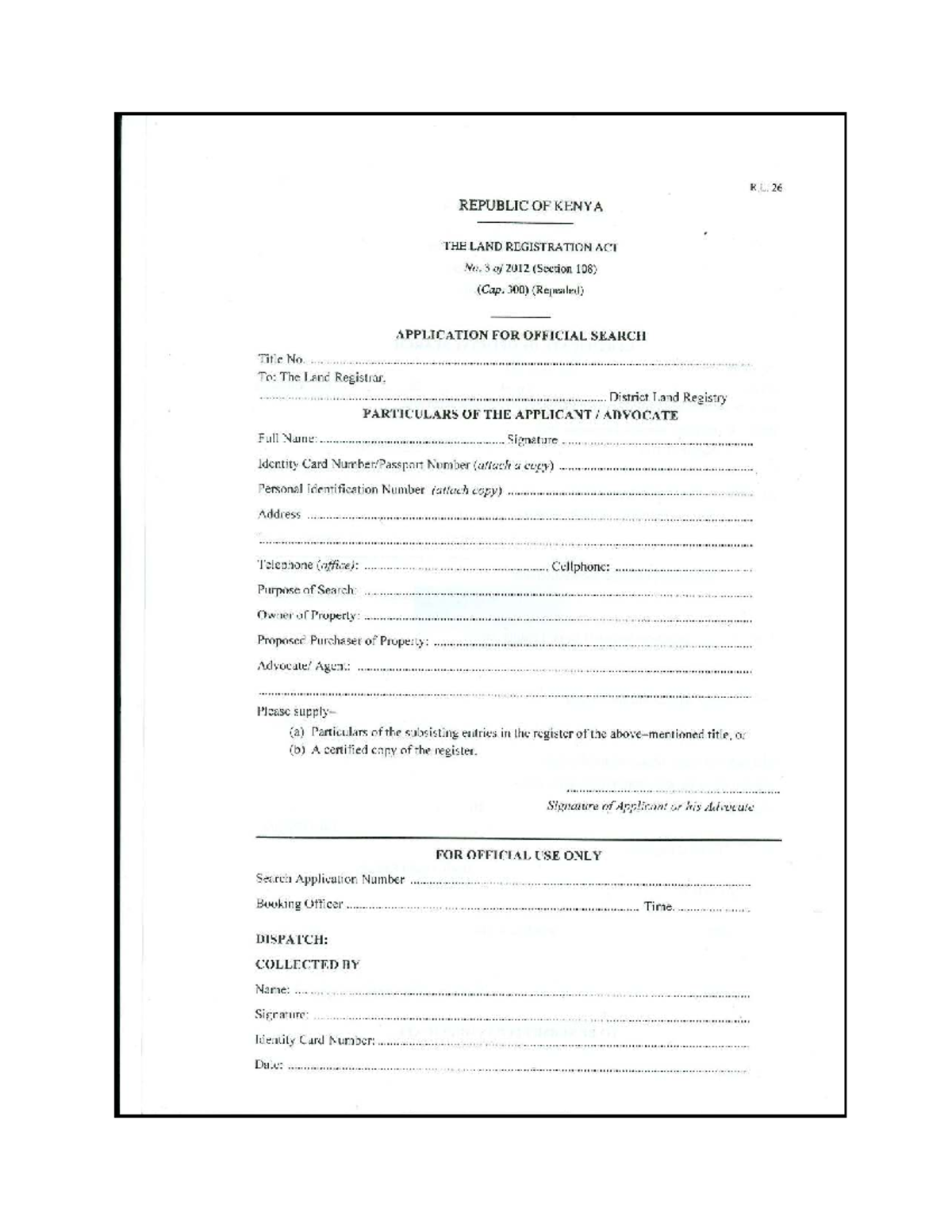 Appsearch - Conveyancing: Official Search Application Form for Title No ...