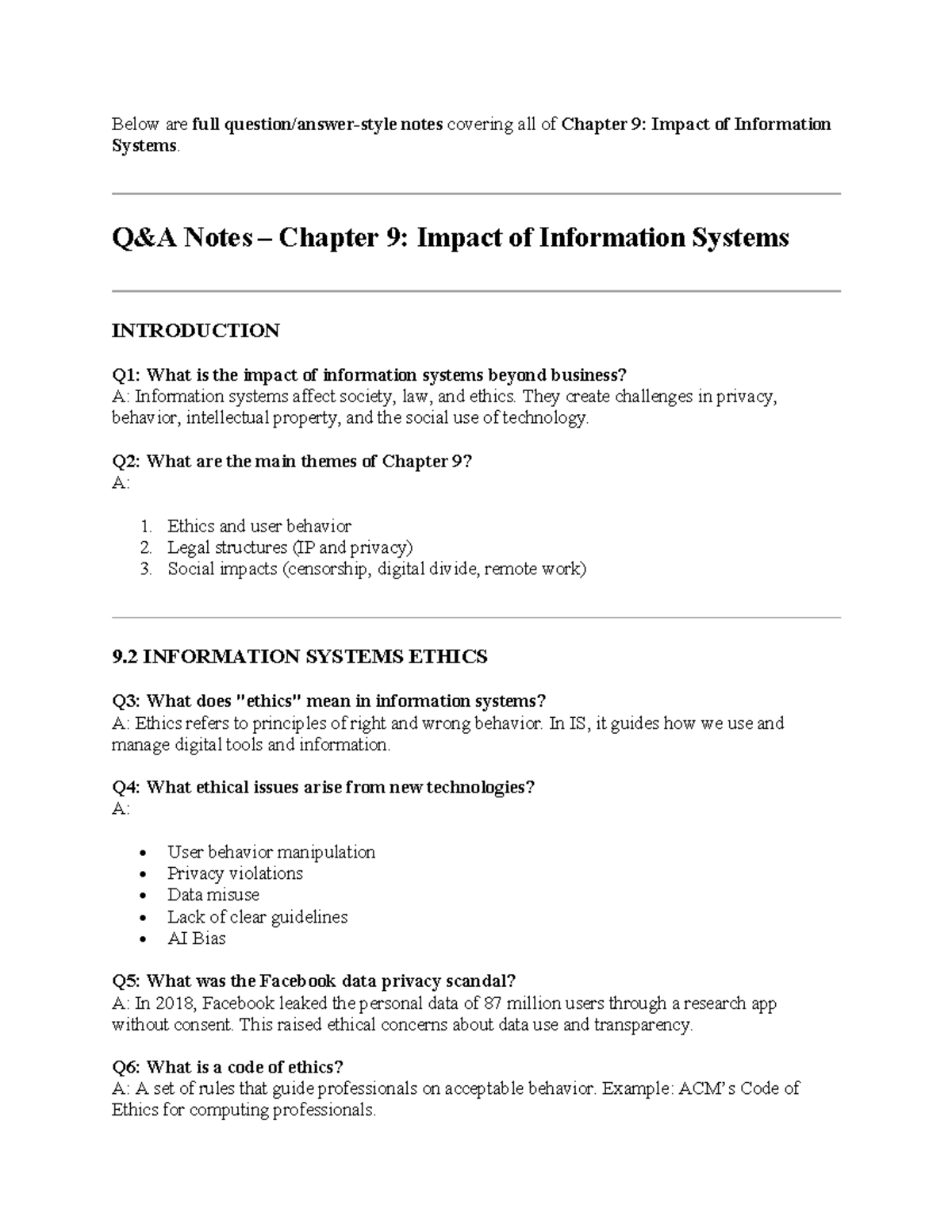 Chapter 9: Impact of Information Systems - Comprehensive Notes - Studocu