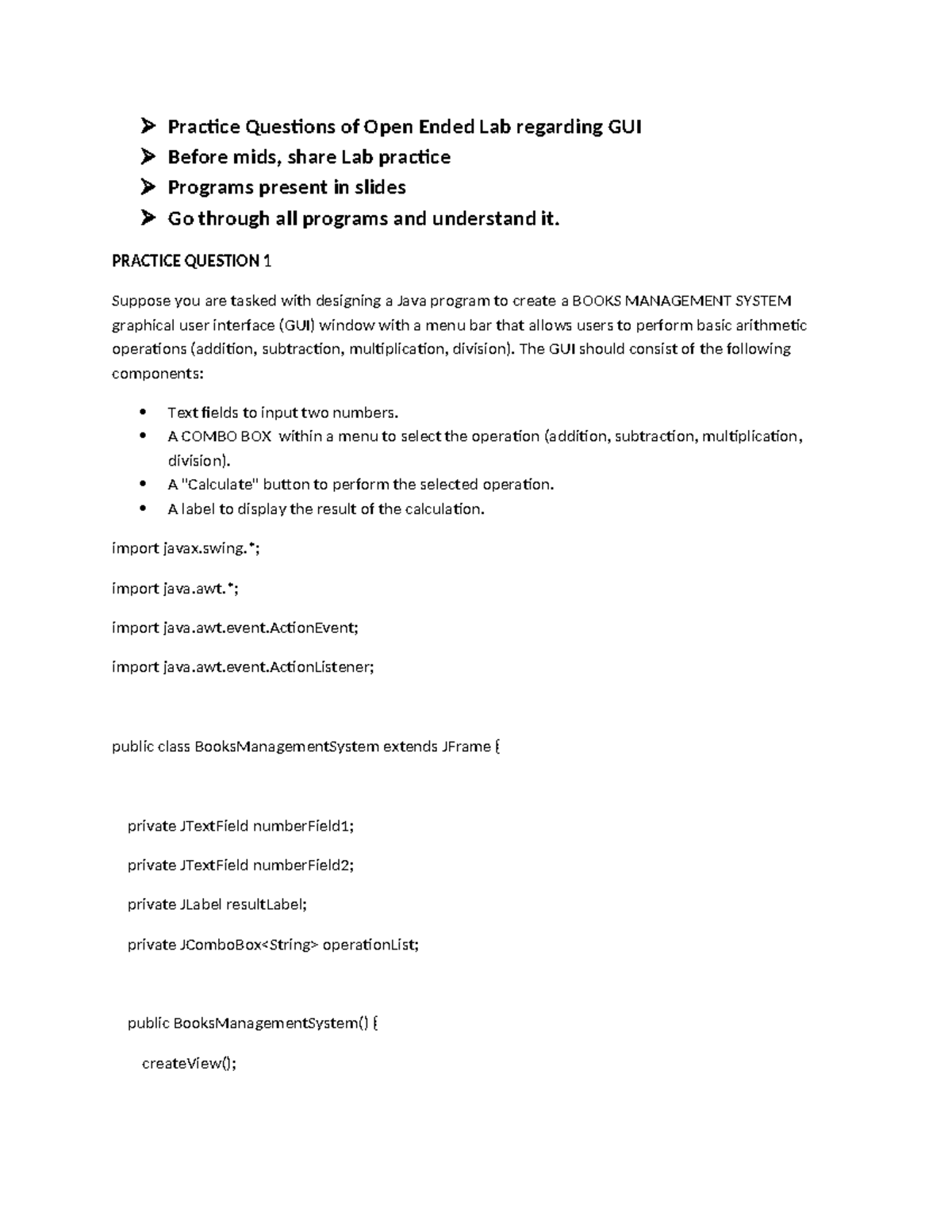 Practice Questions for GUI Lab (CS101) Before Midterms - Studocu