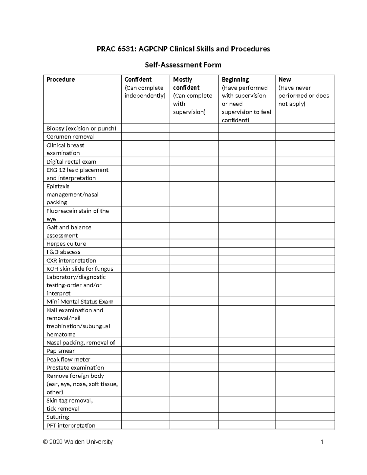 PRAC 6531: AGPCNP Clinical Skills & Procedures Self-Assessment Guide ...