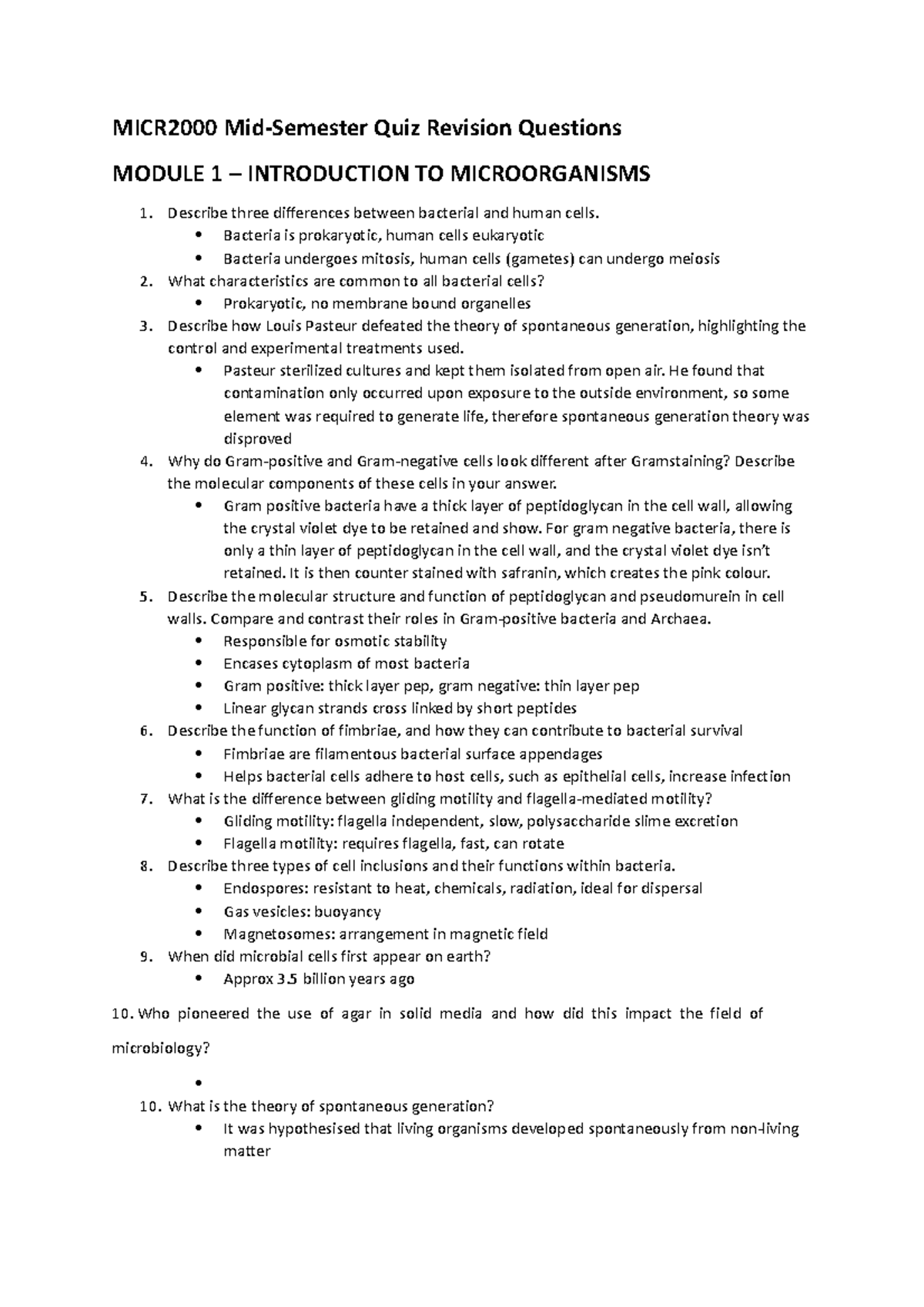 MICR2000 Mid-Semester Quiz Revision: Modules 1-3 Key Concepts - Studocu