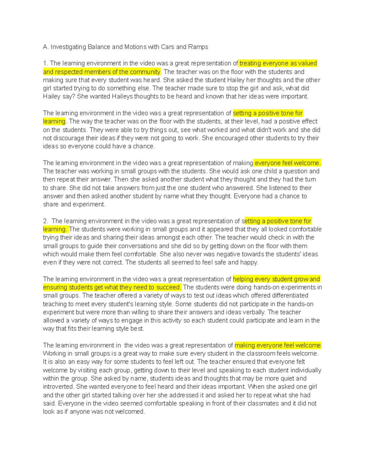 D187 task 1 - d187 task 1 - A. Investigating Balance and Motions with ...