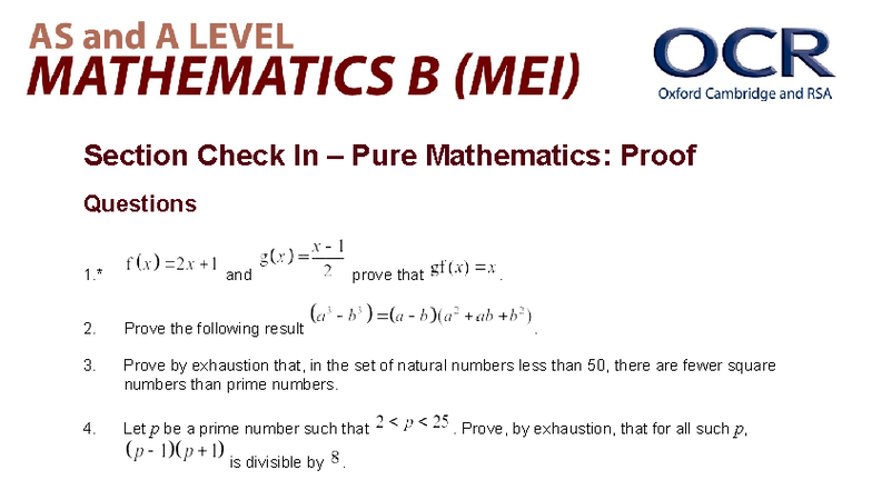405816 Section Check In: Proof Techniques in Pure Mathematics - Studocu