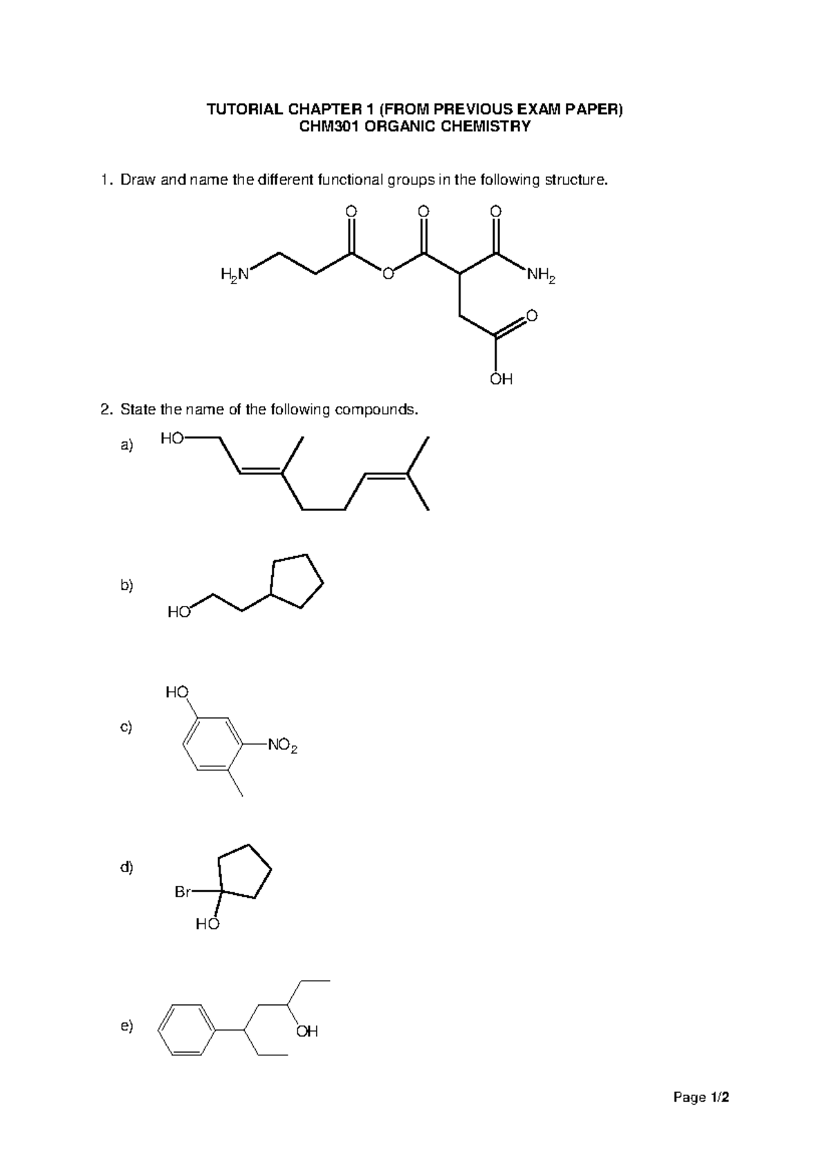 Tutorial Chapter 1 organic chemistry CHM301. Alcohol - Organic Chemistry 1 - UiTM - Studocu