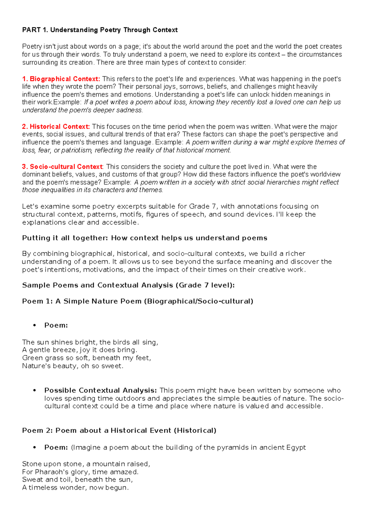 ENG7 Q1 WEEK 3 Handout: Understanding Poetry Context - Studocu
