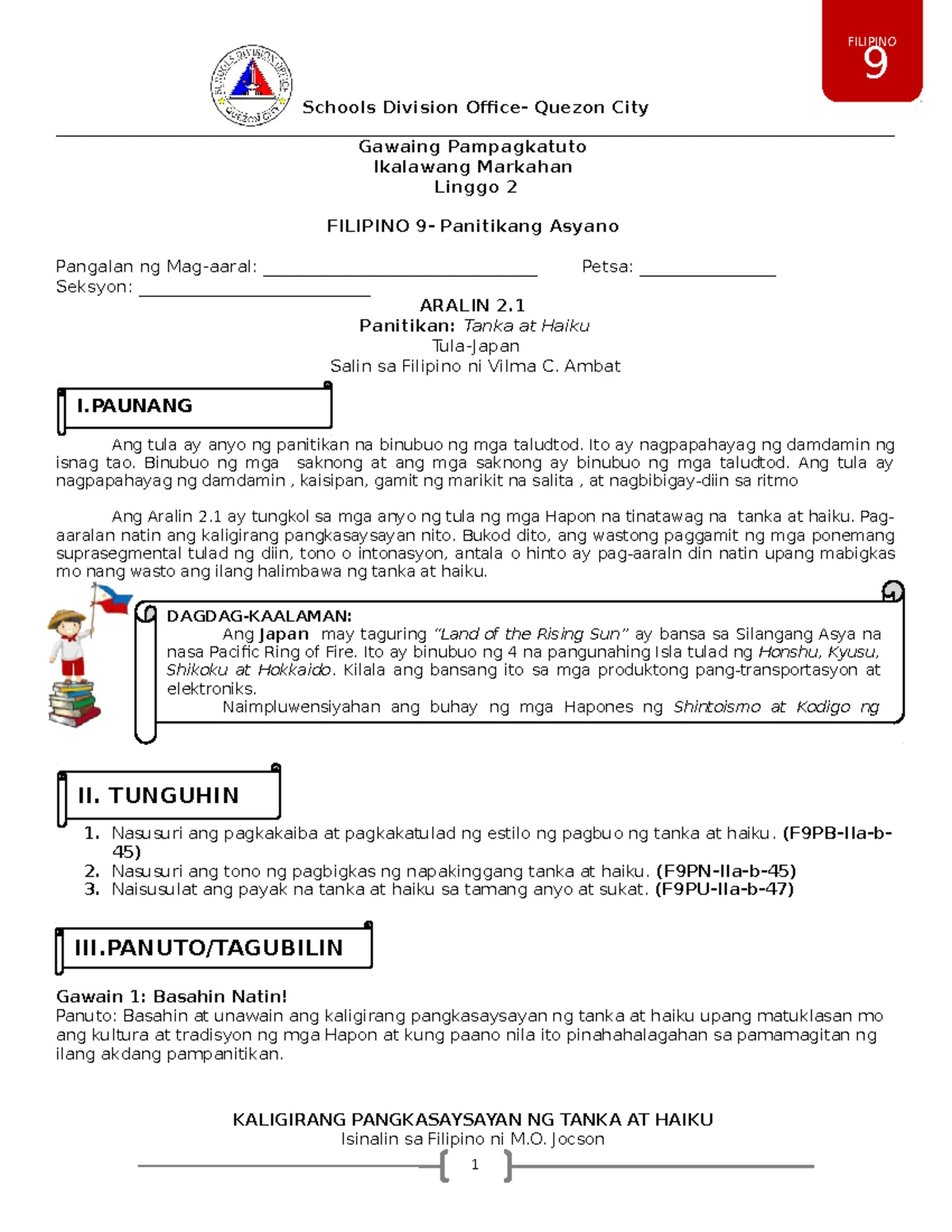 Clear Q2 Filipino 9 Module 4 - FILIPINO Ikalawang Markahan-Modyul 4: Iba’t ibang Ekspresyon sa ...