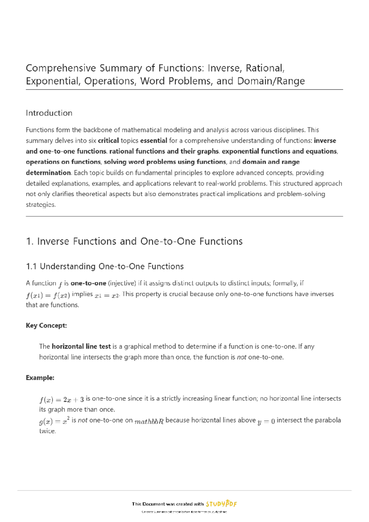 Functions Overview: Inverse, Rational, Exponential, and Operations ...