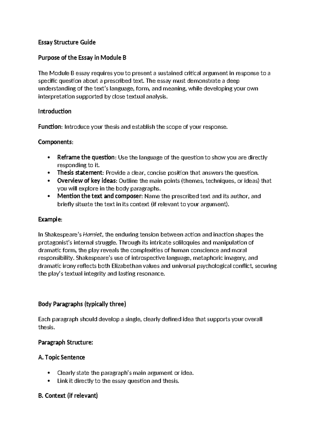 Essay Structure Guide: Crafting Arguments for Module B - Studocu
