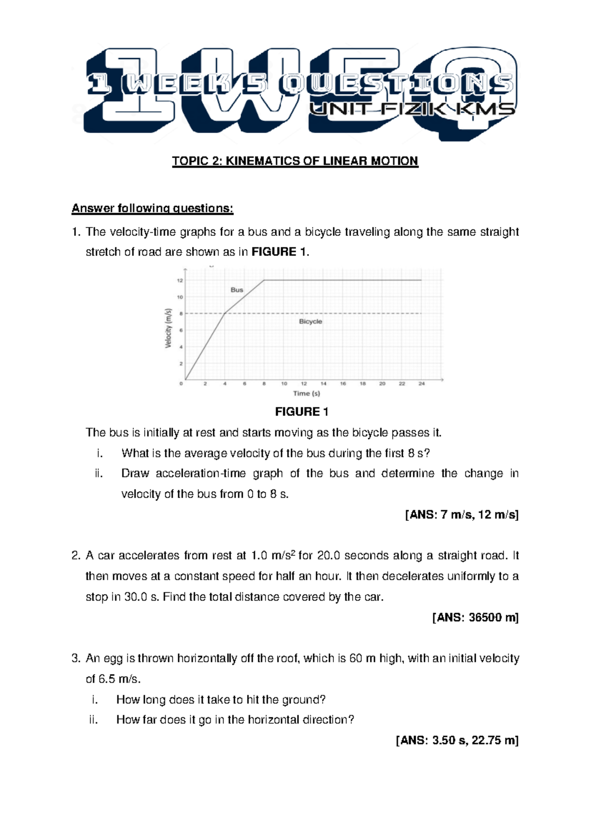 1W5Q Kinematics of Linear Motion: Topic 2 Study Guide - Studocu