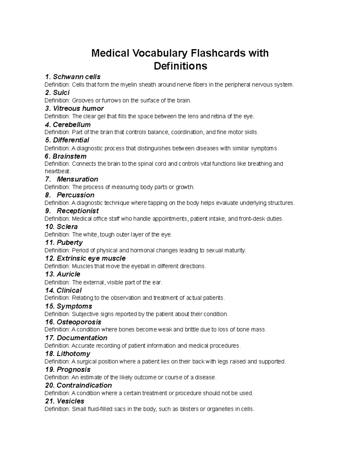 Medical Vocabulary Flashcards for Healthcare Students - Studocu