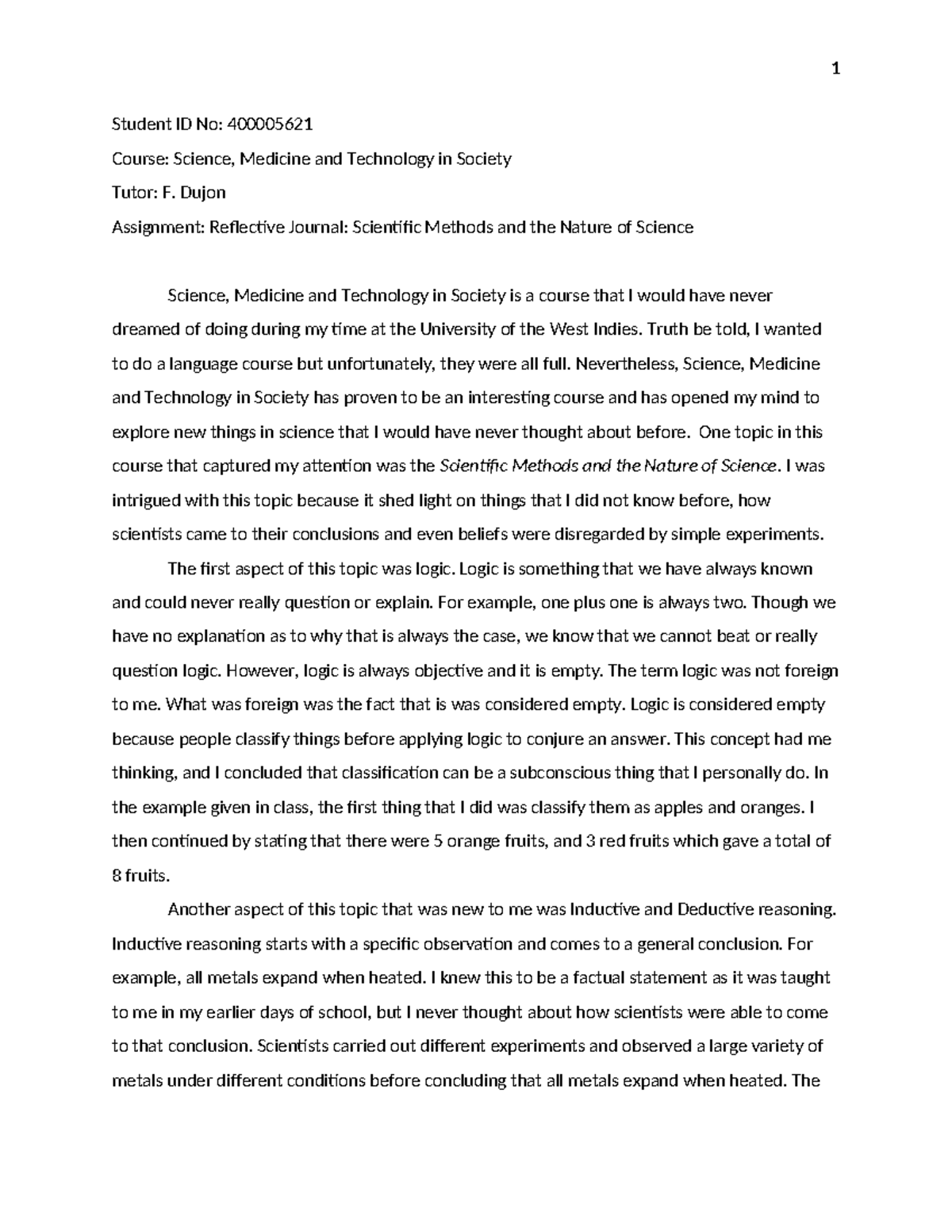 Reflective Journal on Scientific Methods (SMT 101) - Insights ...