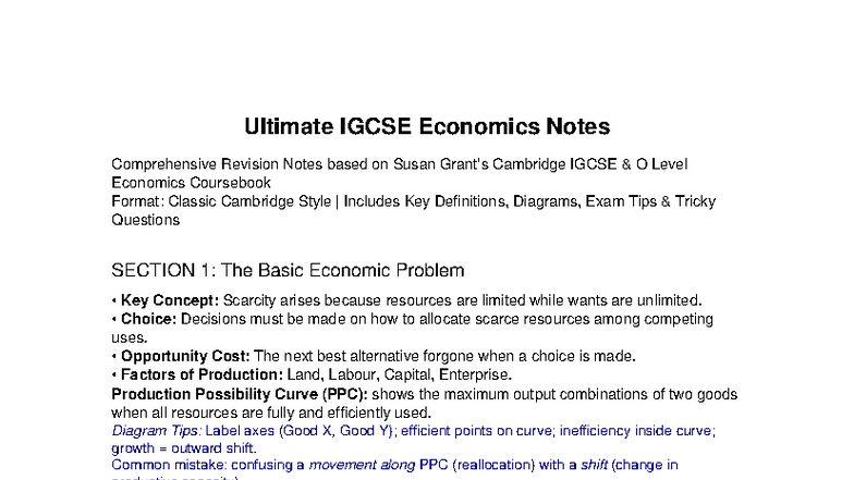 Igcse ECON notes - Ultimate IGCSE Economics Notes Comprehensive ...