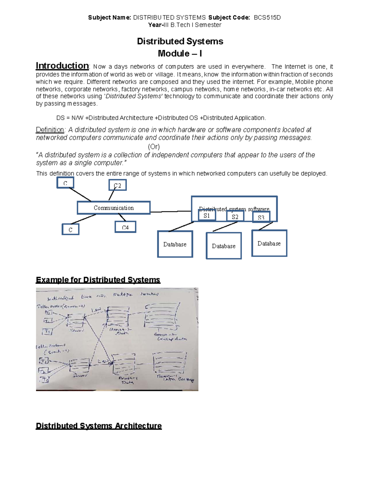 BCS515D Distributed Systems Module I: Key Concepts & Challenges - Studocu