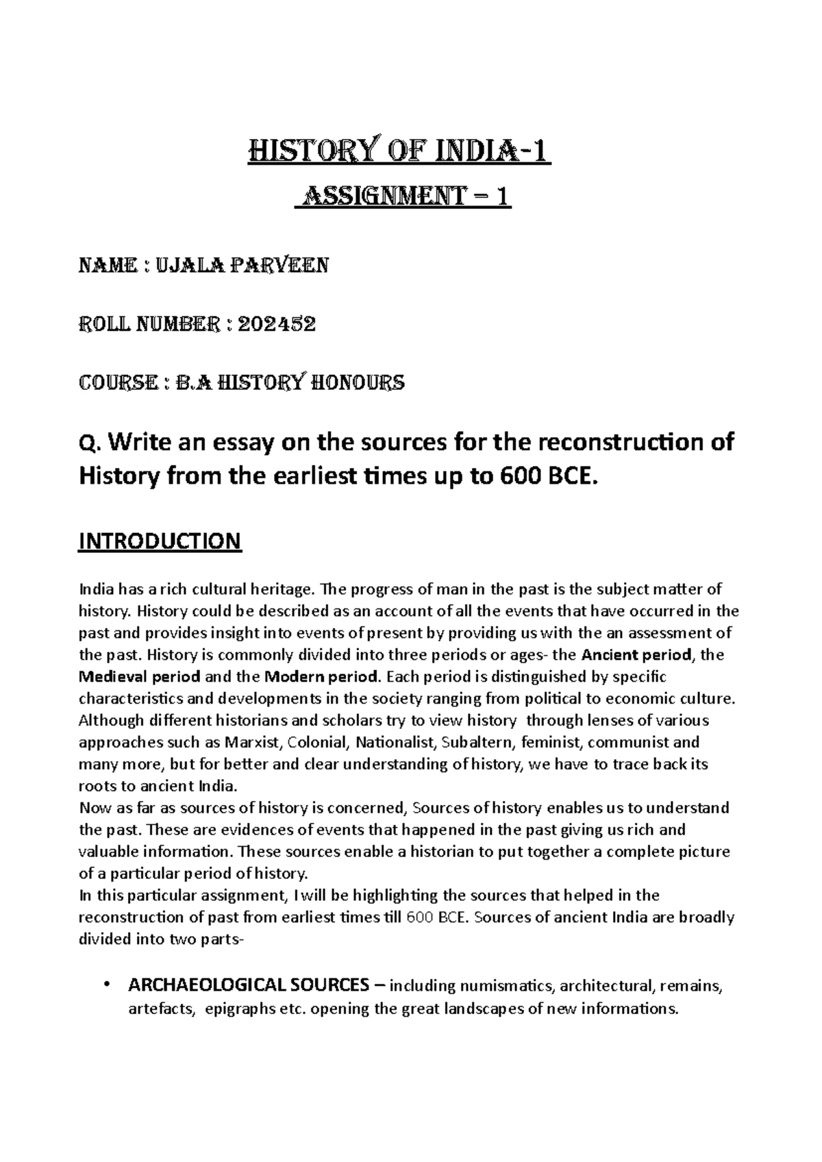 History OF India FROM Earliest Times UPTO C.300 CE - Department of ...