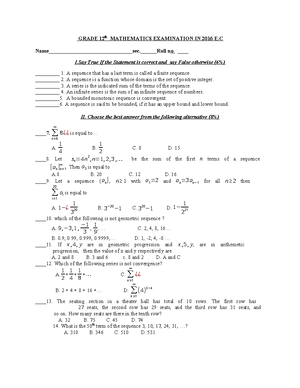 Mathematics Exit Exam Sample Questions for BSc Students - Studocu