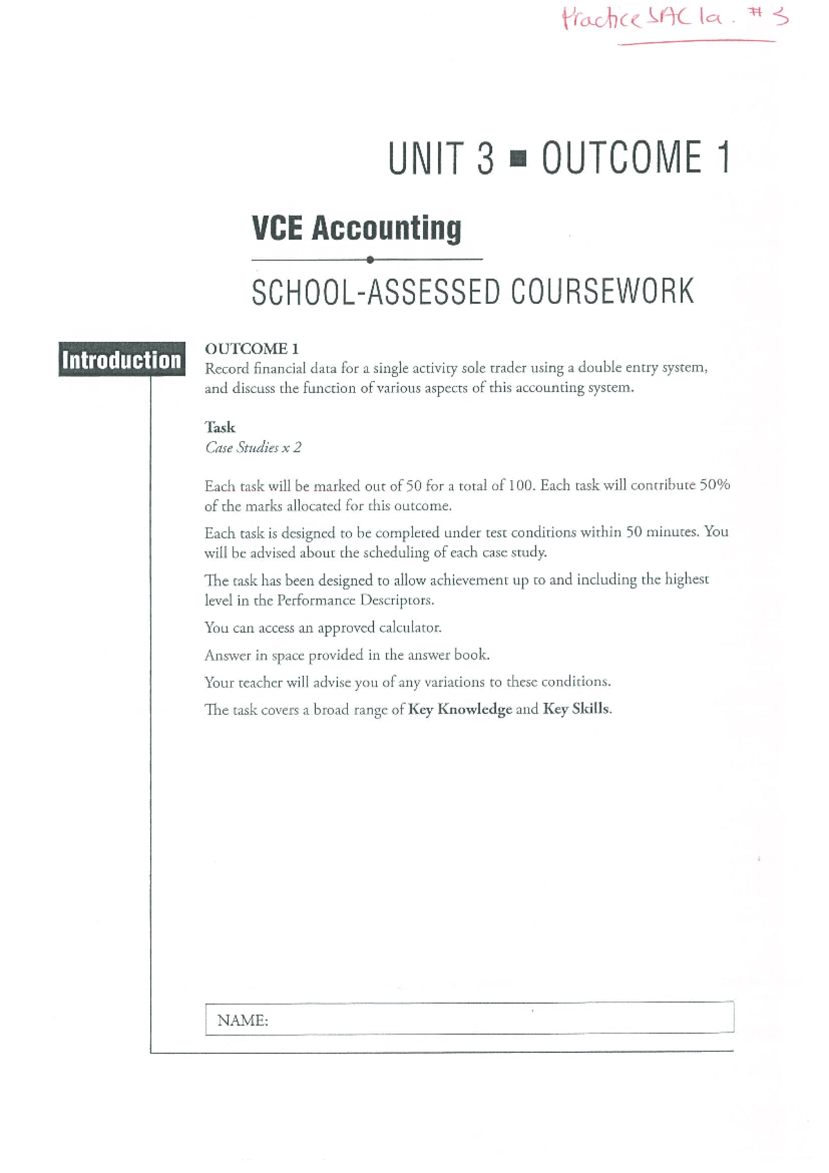 VCE Accounting UNIT 3 SAC 1A: Double Entry System Case Studies - Studocu
