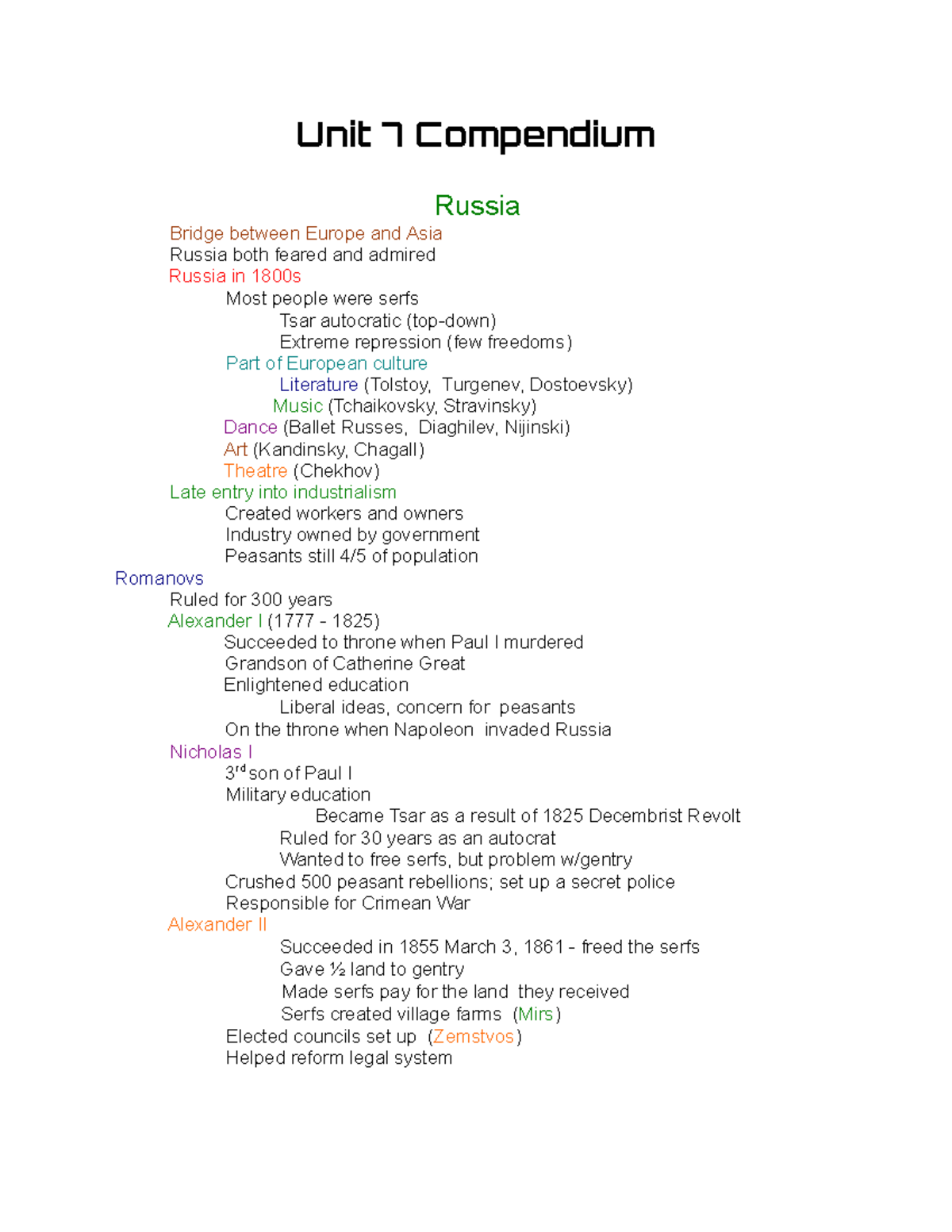 APWH Unit 7 Notes: Russia, India, and Imperialism in Asia - Studocu