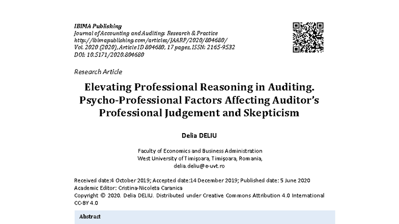 Professional Reasoning in Auditing: Factors Influencing Judgment (IBIMA ...