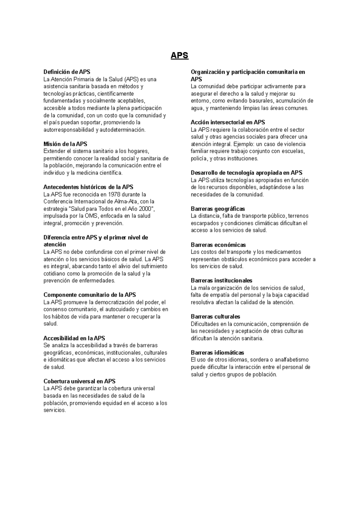 APS-1-4 - APS RESUMO - APS Definición de APS La Atención Primaria de la ...