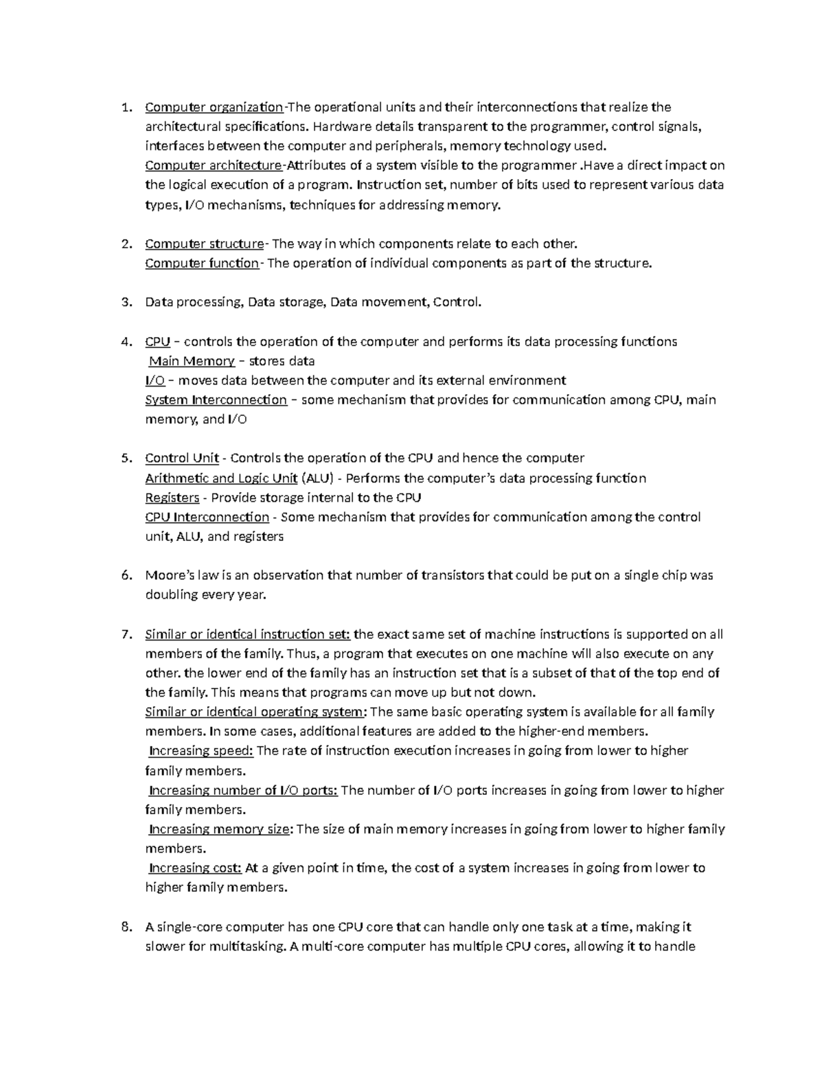 Tutorial 1 - answers to work - Computer organization-The operational ...