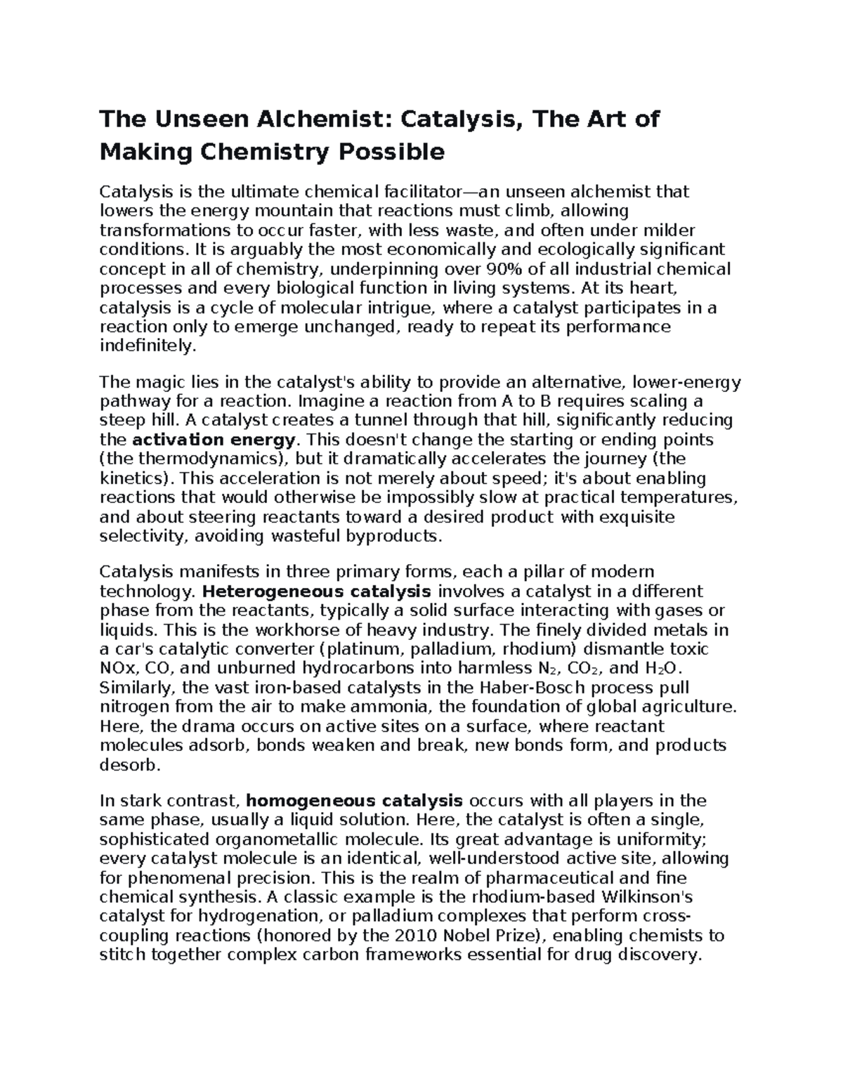 The Unseen Alchemist: Catalysis in Chemistry Explained - Studocu