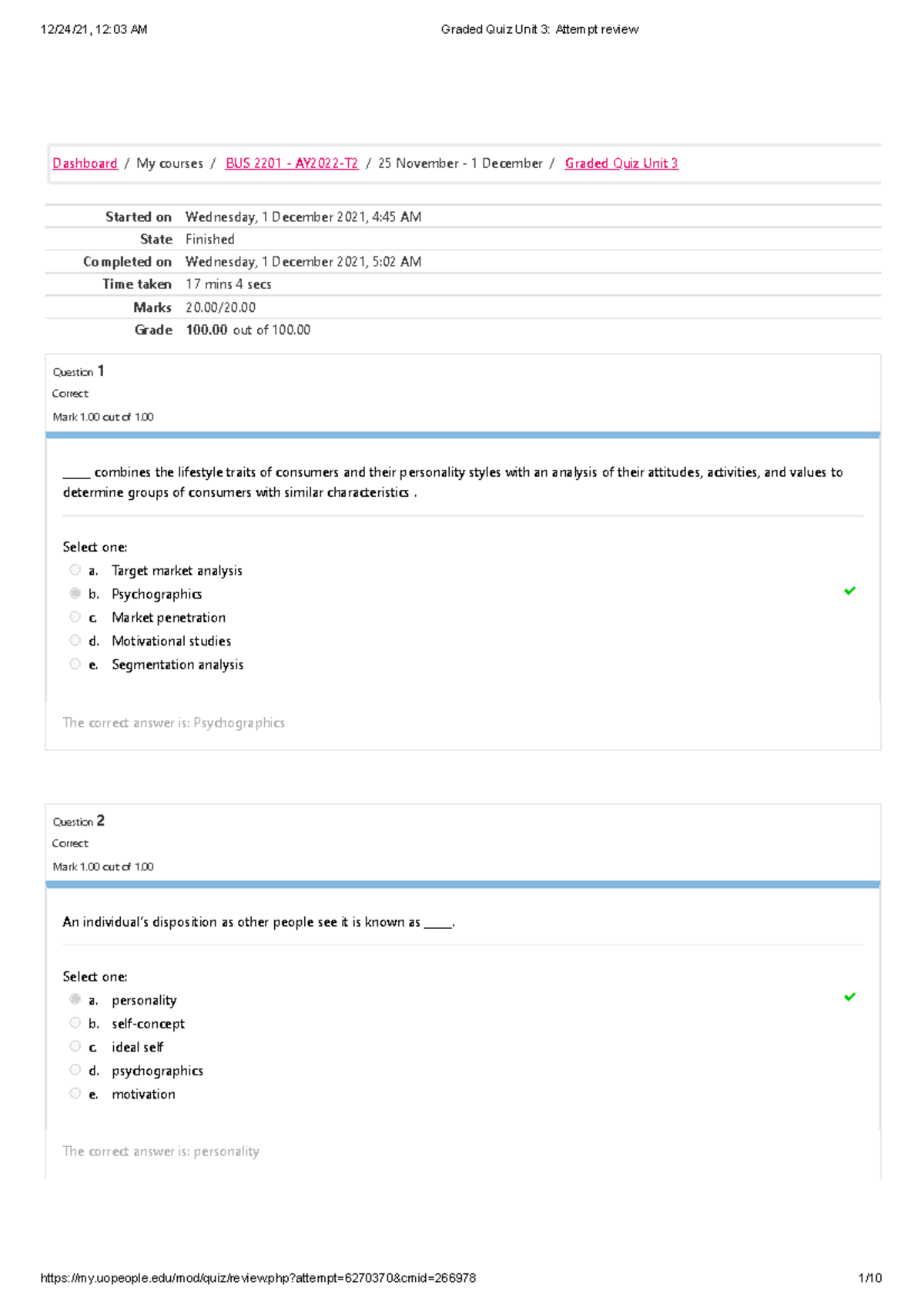 Graded Quiz Review for Unit 3 - BUS 2201 - Studocu