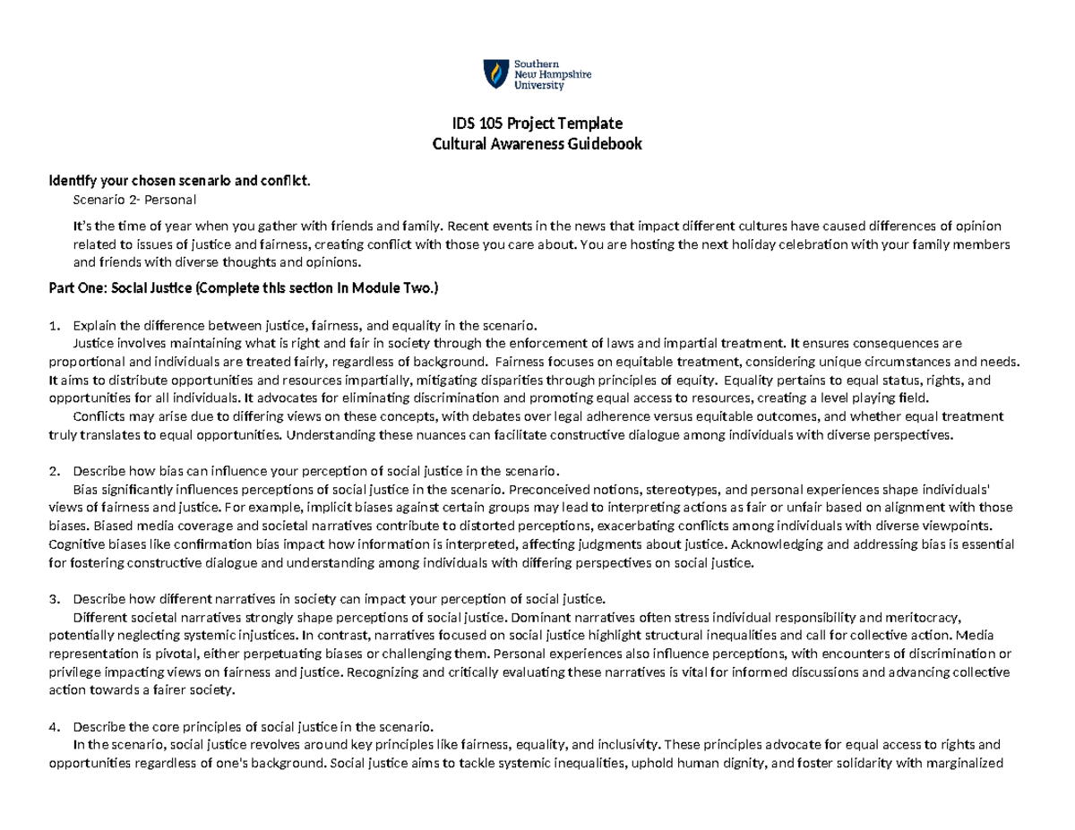 IDS 105 Project Module 2: Cultural Awareness Guidebook & Social Justice ...