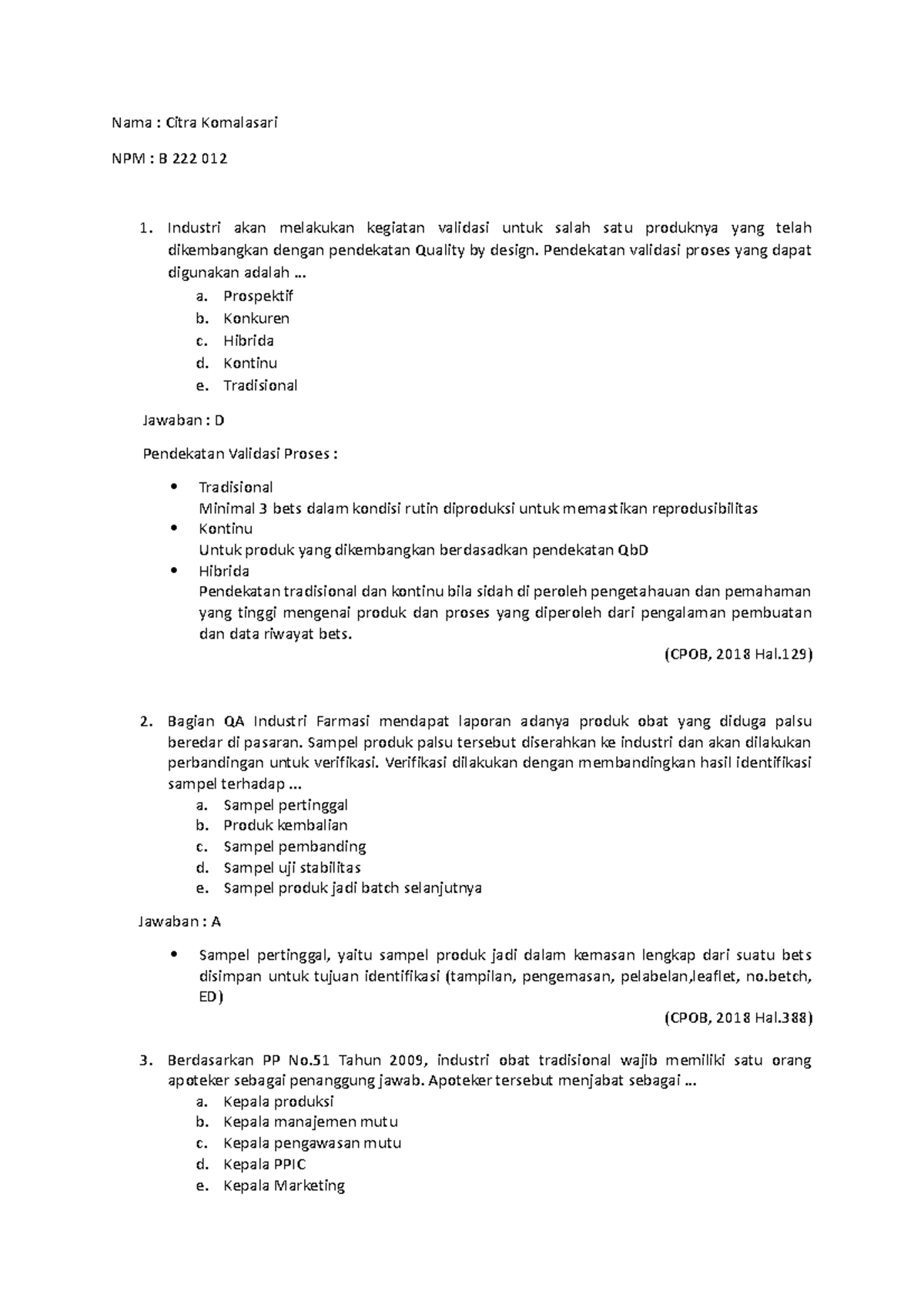 Soal dan Jawaban Farmasi untuk Persiapan Ujian (FAR 101) - Studocu