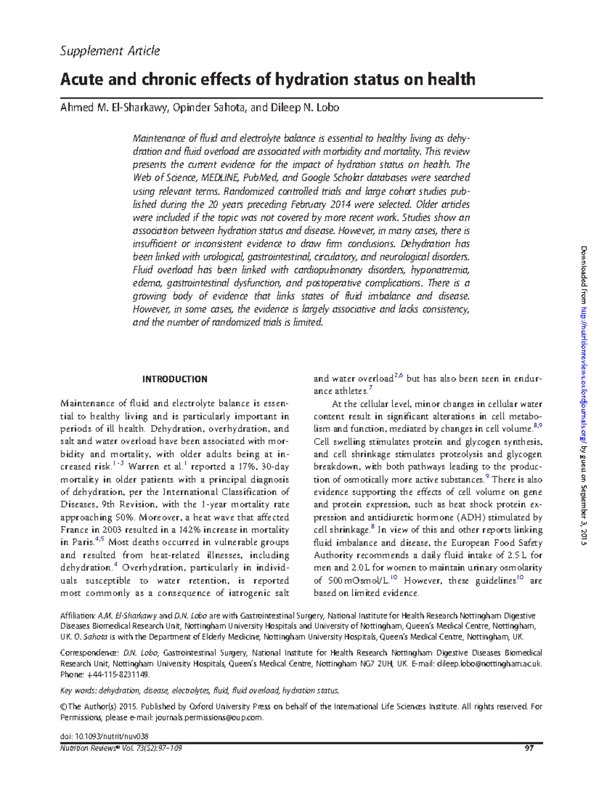 Acute and Chronic effects of hydration on health - Supplement Article ...