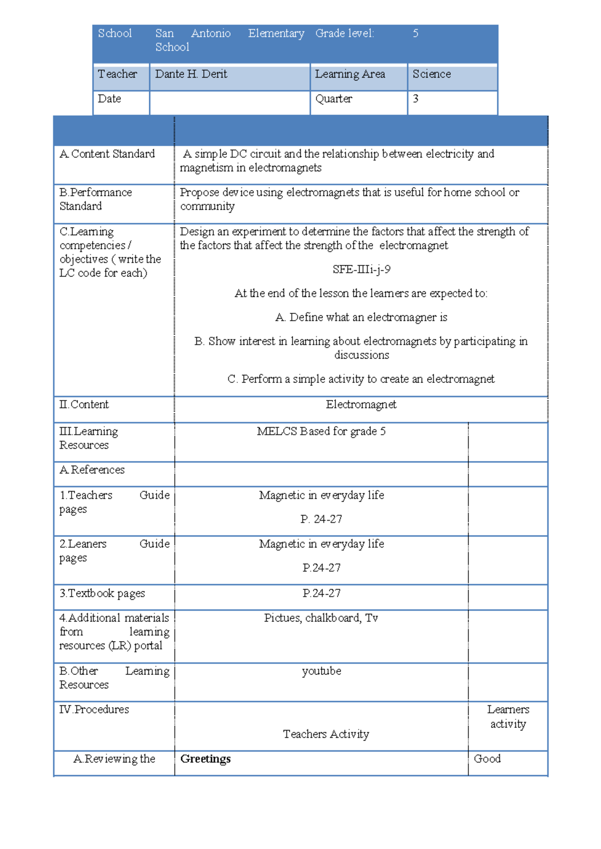 Electromagnet-LP: Engaging Electromagnetic Lesson Plan for Grade 5 ...