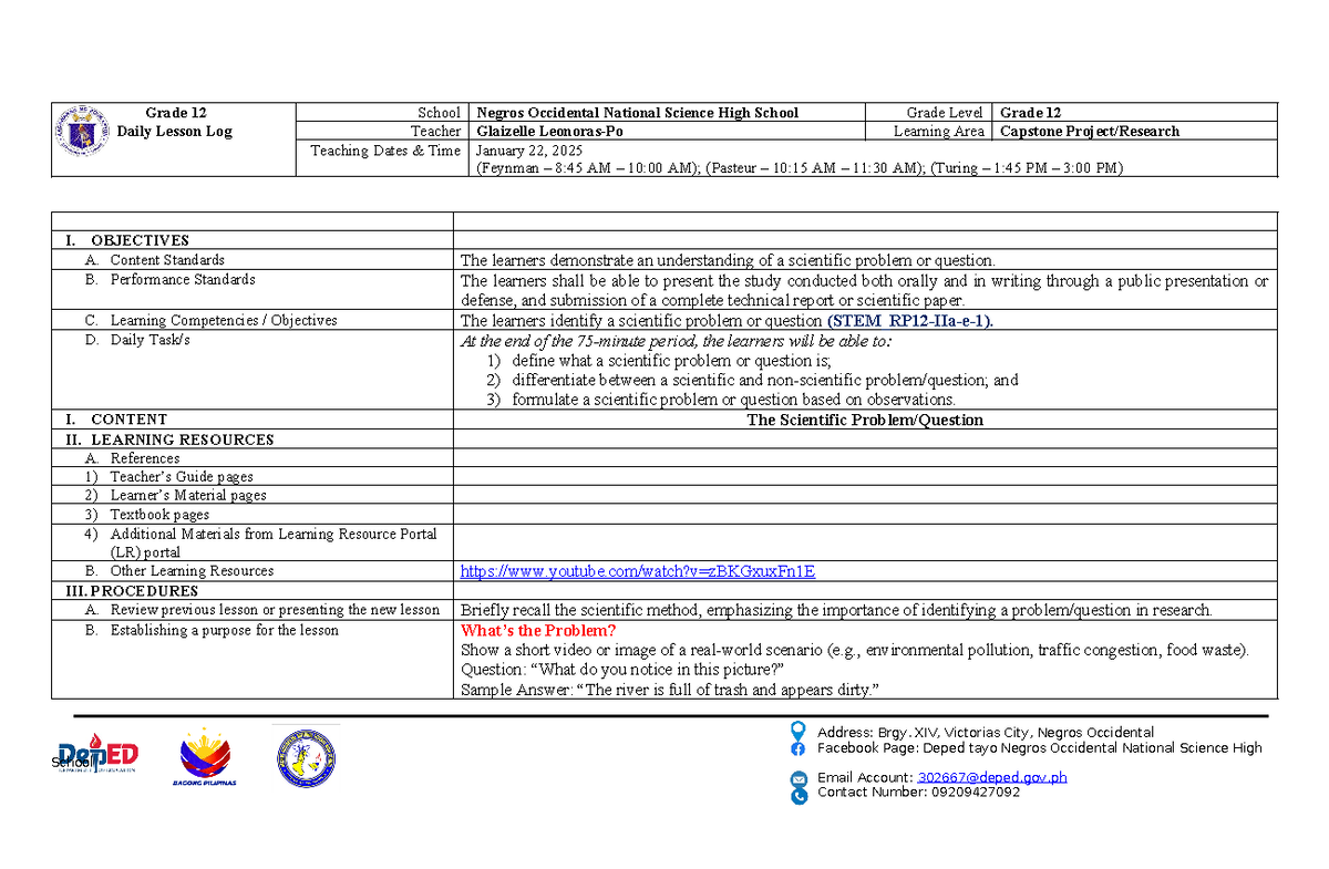 LP Lesson 1 - Grade 12 Daily Lesson Log School Negros Occidental ...