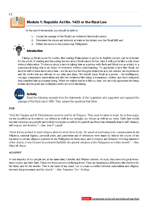 Ss-122 - Connection with the works of Rizal - Module 1 Name ...