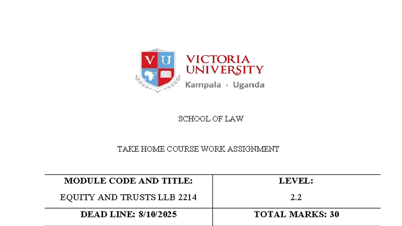 LLB 2214 Take Home Assignment: Equity and Trusts Analysis - Studocu