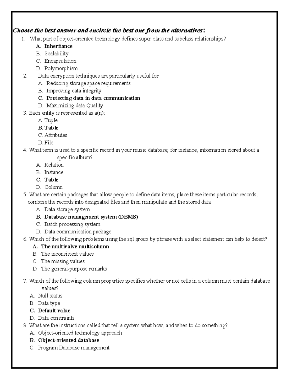 Database Administration Level IV Final Exam 2 - Theory Questions and ...