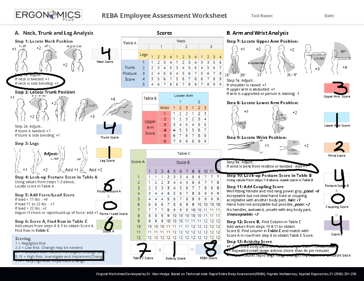 REBA Assessment Worksheet for Ergonomic Analysis (REBA) - Studocu
