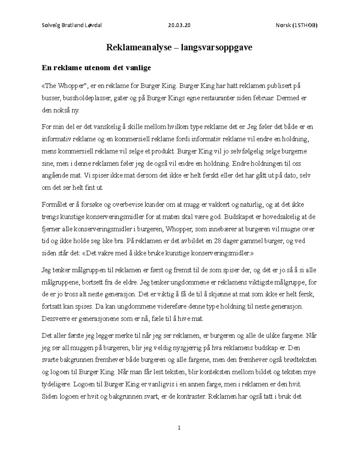 NORSK 2STF: Kortsvars Analyse av "Skam og Ære i Dag" - Studocu